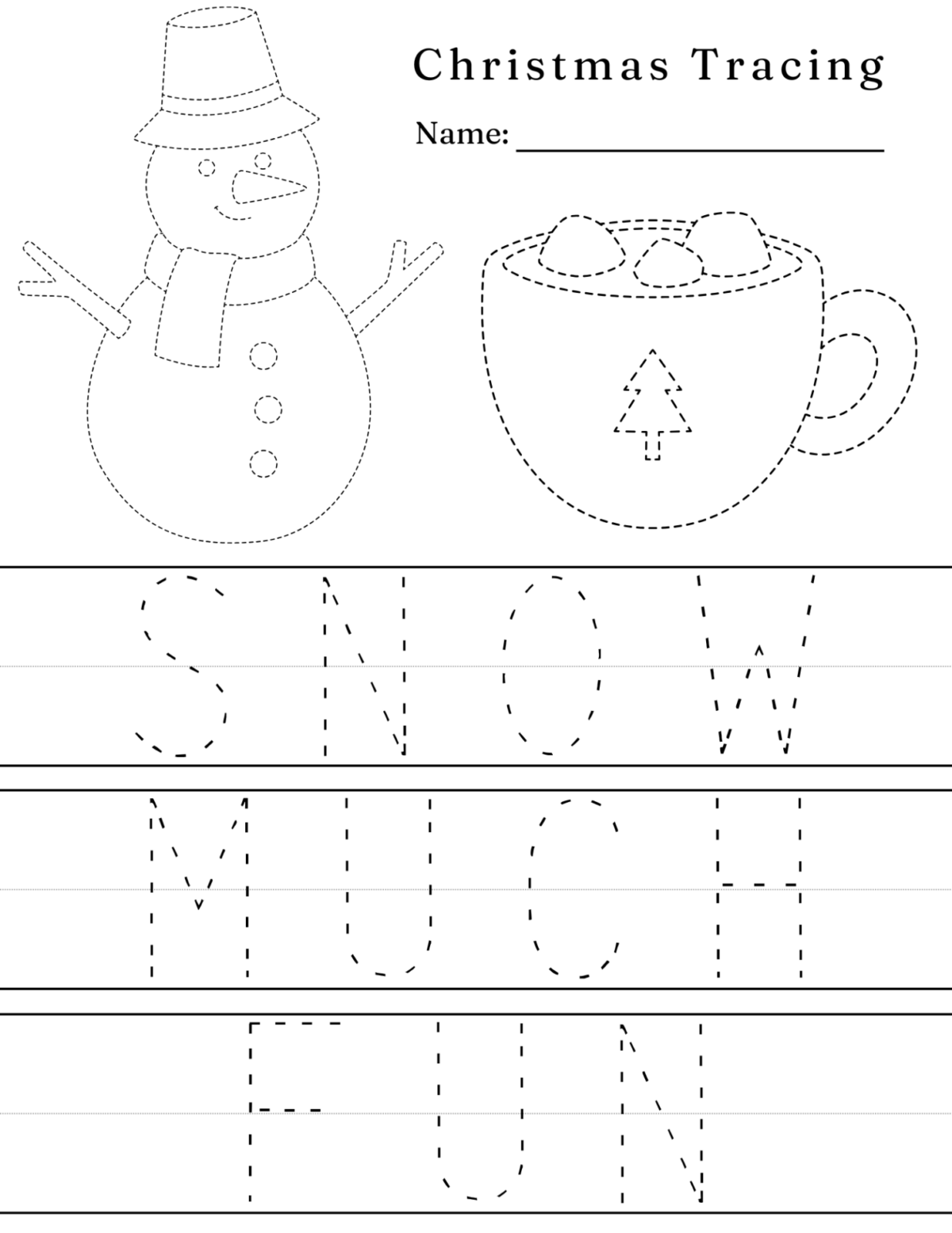 Christmas Tracing Sheets: Preschool Free Printables | Shoestring Baby